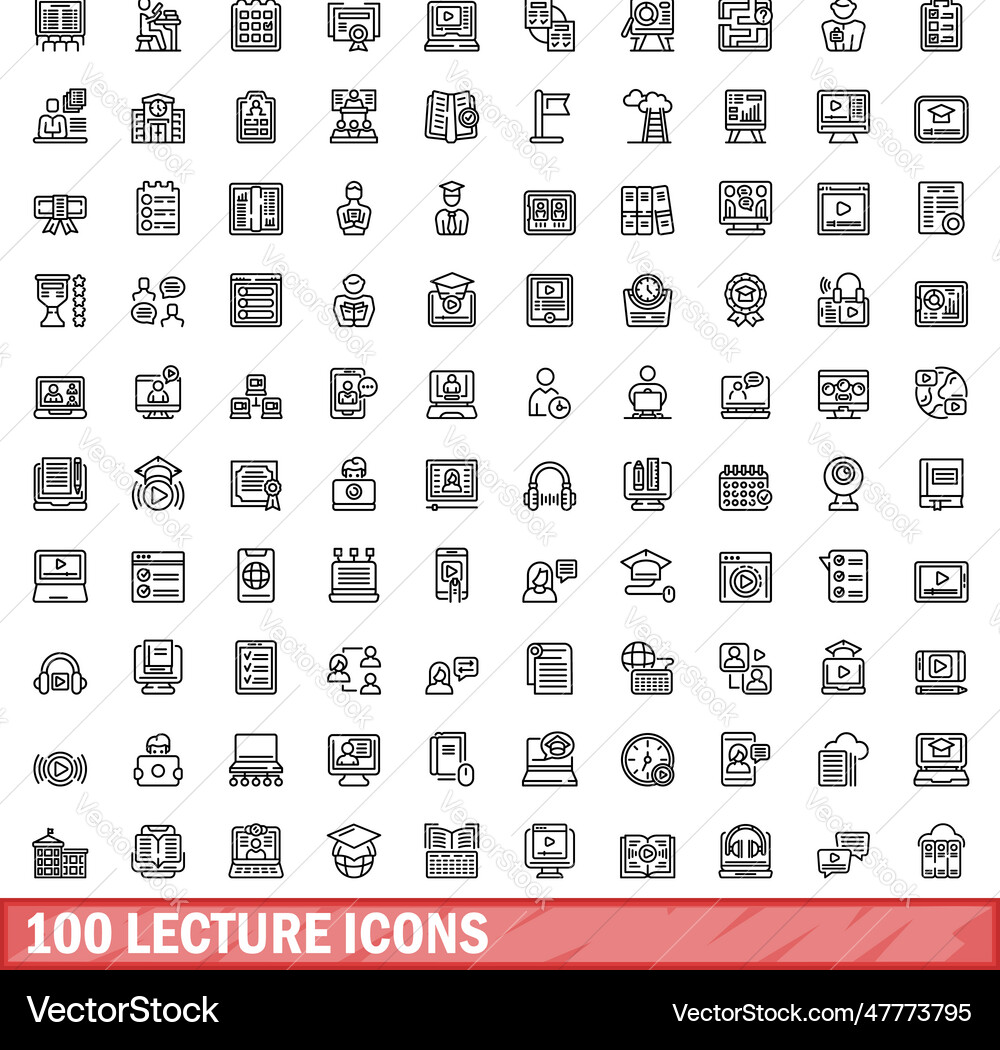 100 lecture icons set outline style Royalty Free Vector