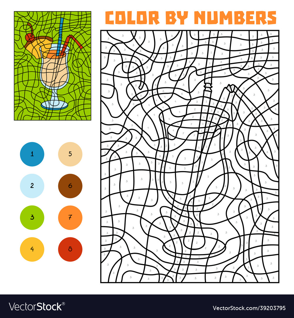 Color by number tropical pineapple cocktail Vector Image