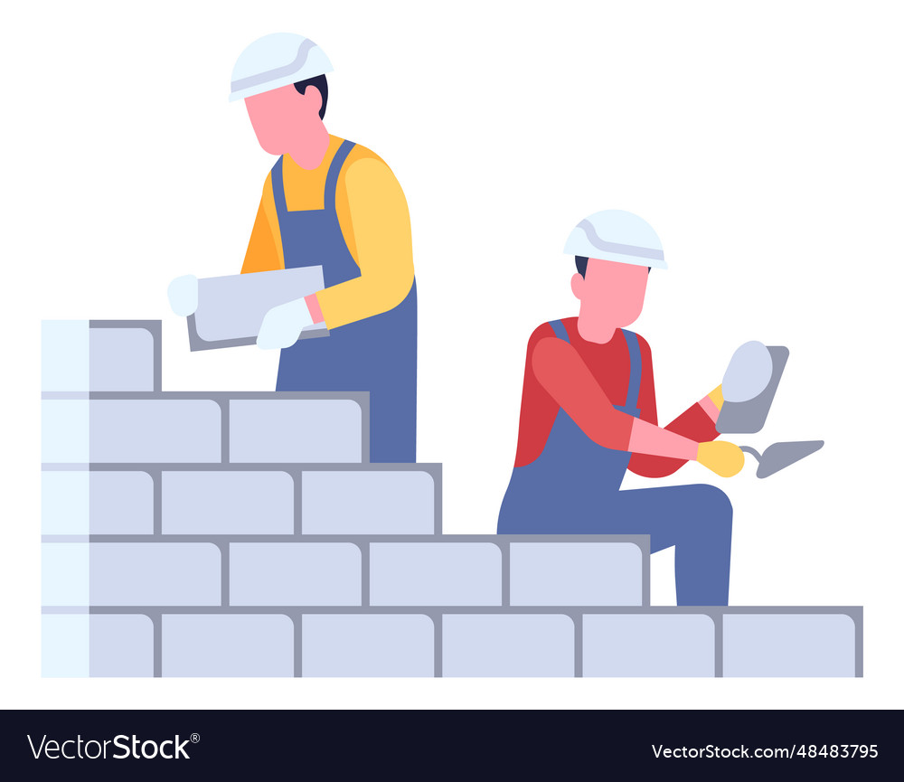 Construction process workers build brickwork Vector Image