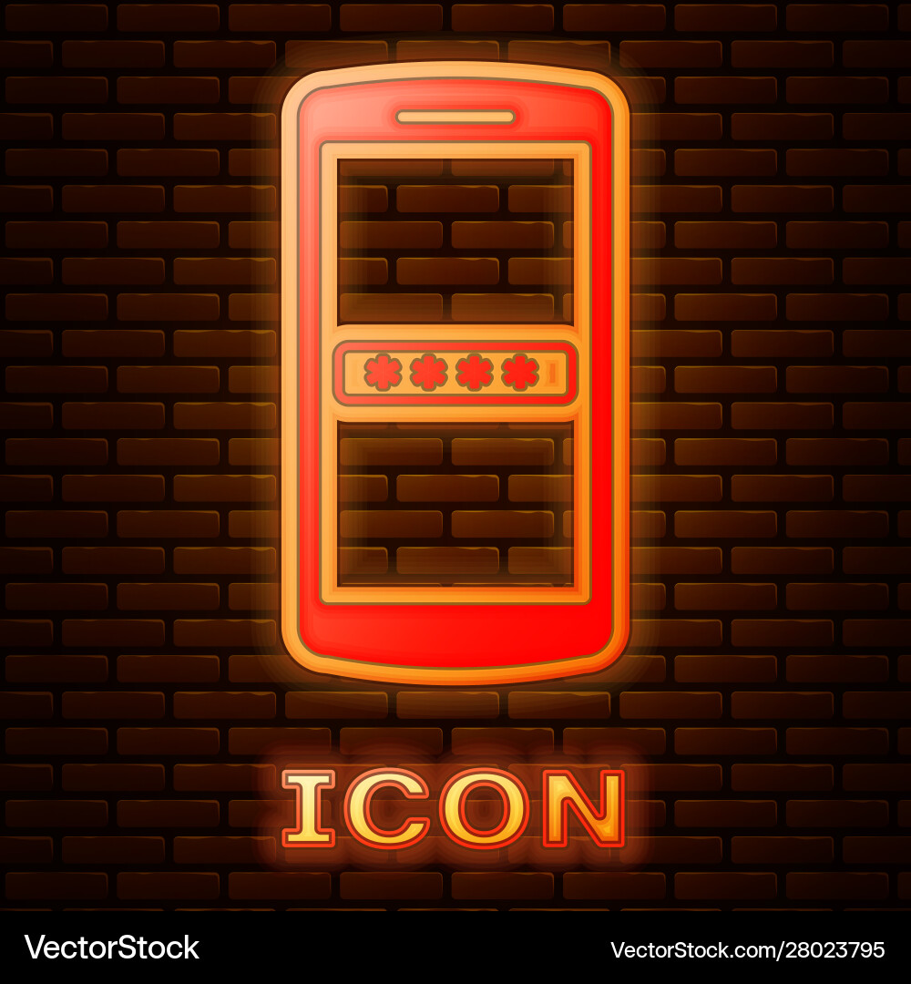 Glowing neon mobile phone and password protection Vector Image