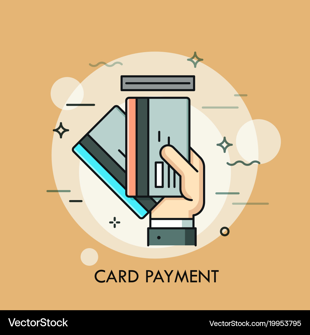 Hand inserting credit or debit card into slot Vector Image