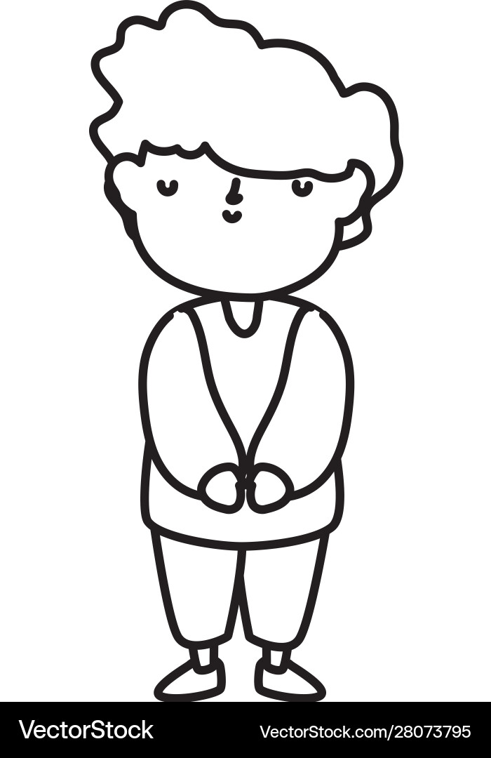 Little boy cartoon character thick line Royalty Free Vector