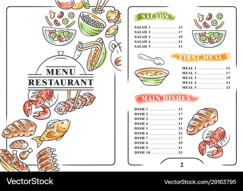 Restaurant menu color template salads first meal Vector Image