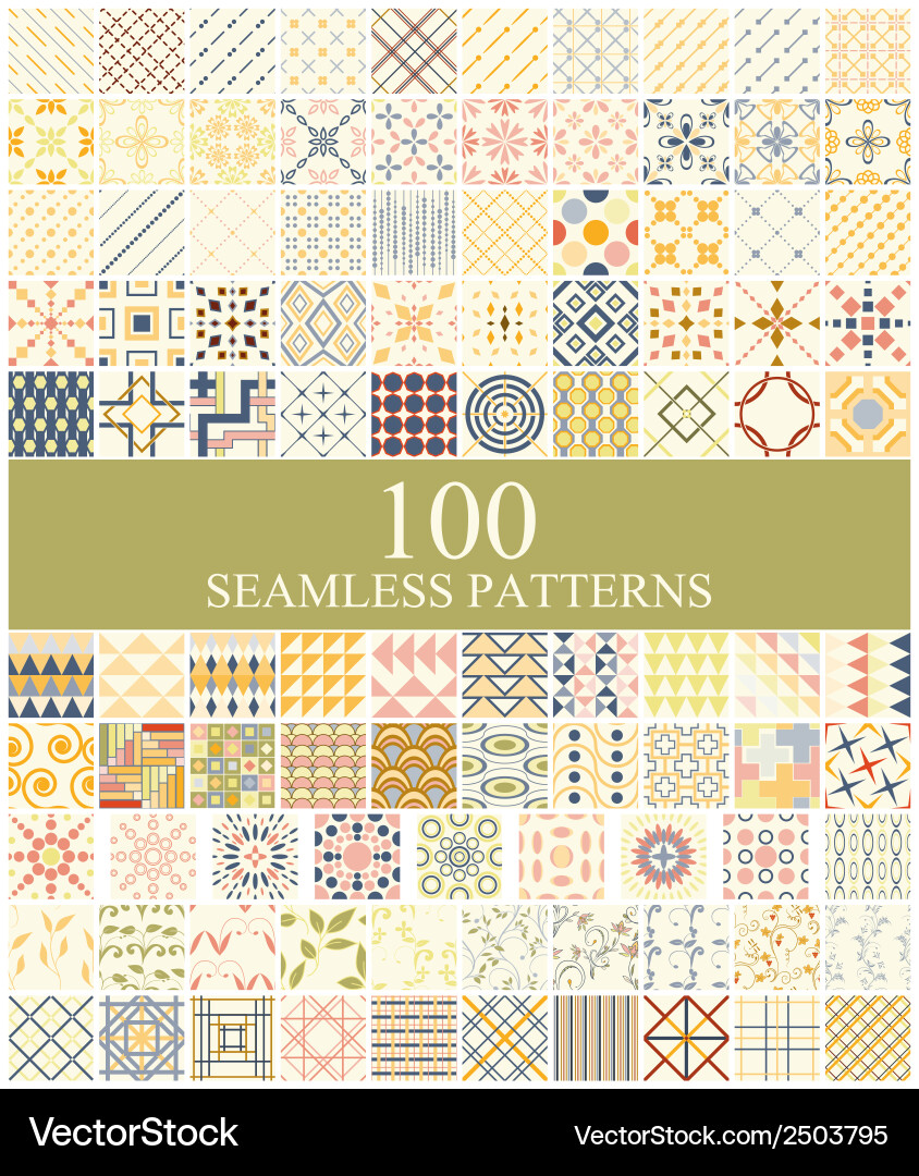 Set of 100 seamless retro Royalty Free Vector Image
