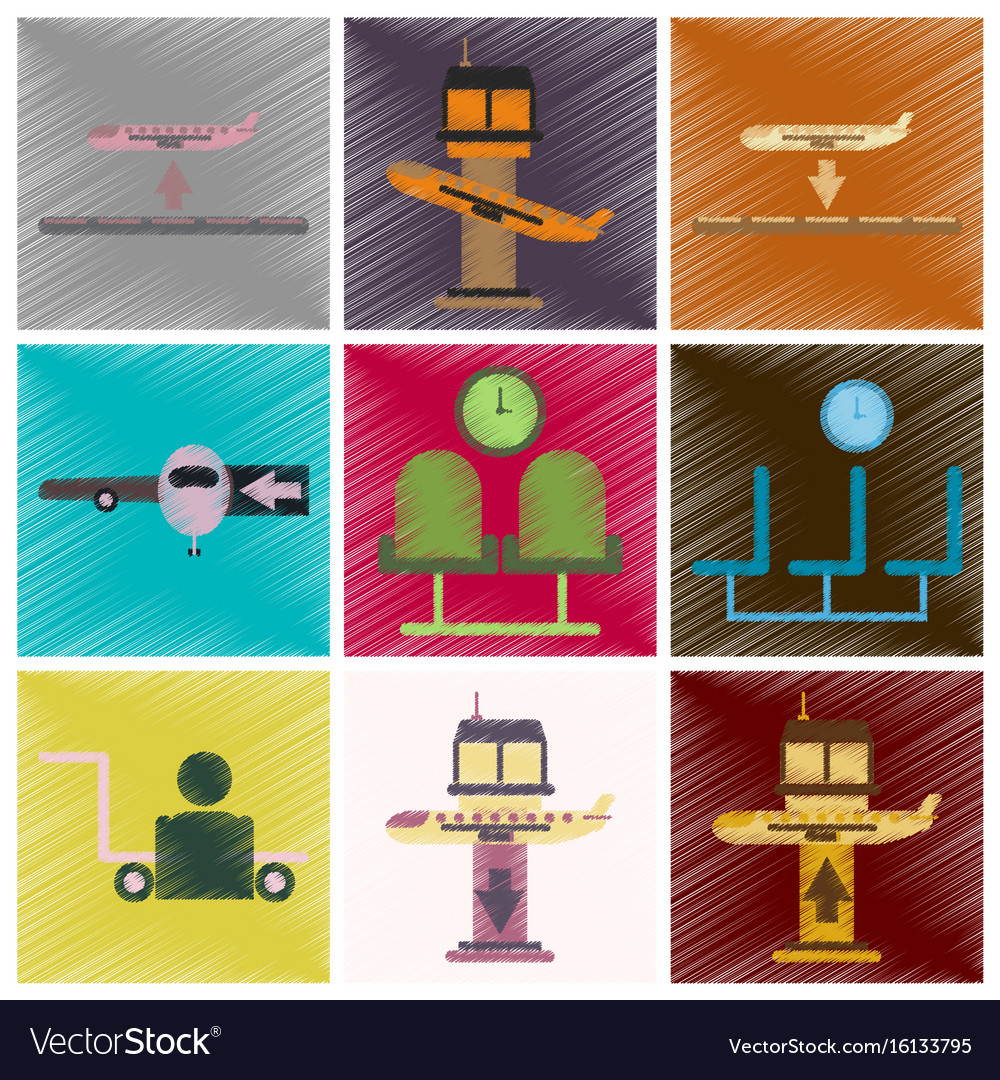 Set of flat icons in shading style airport service