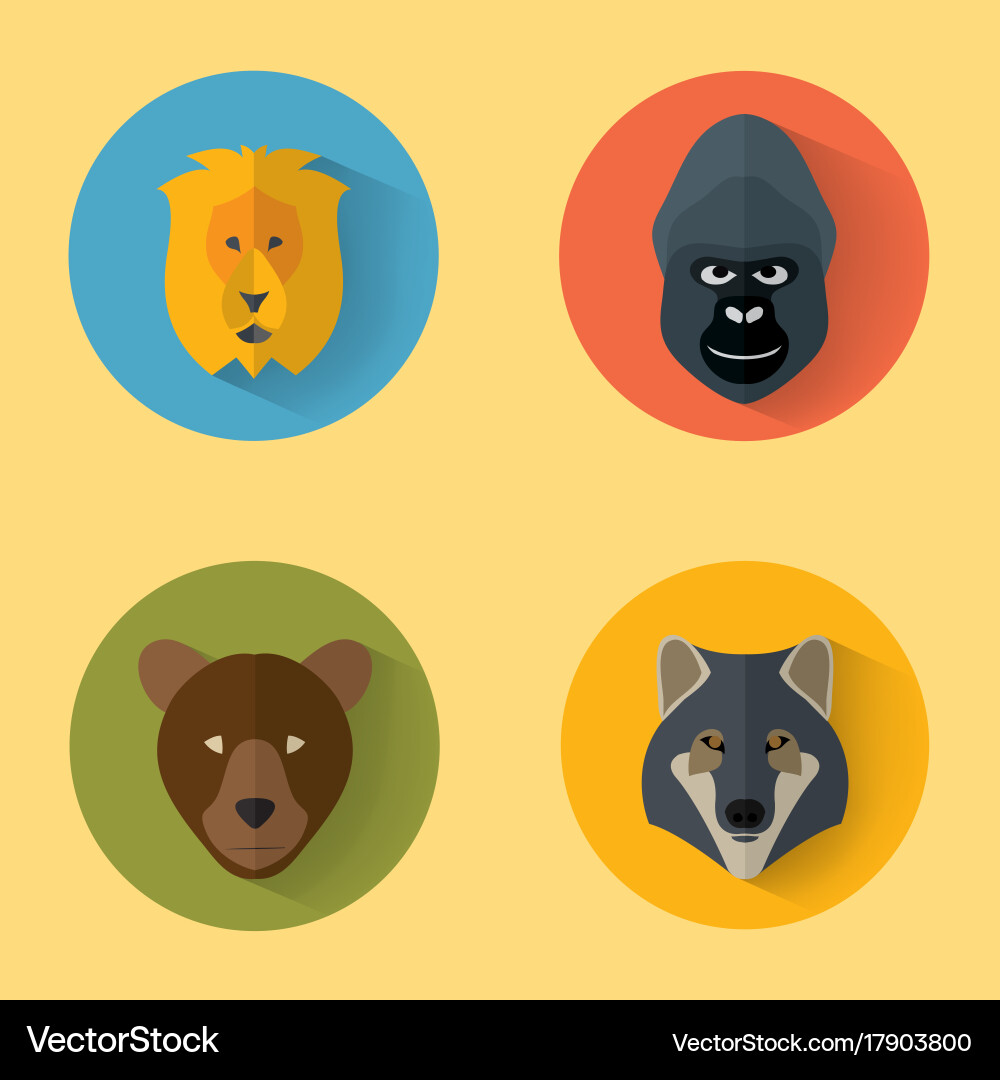 Animal portraits with flat design Royalty Free Vector Image