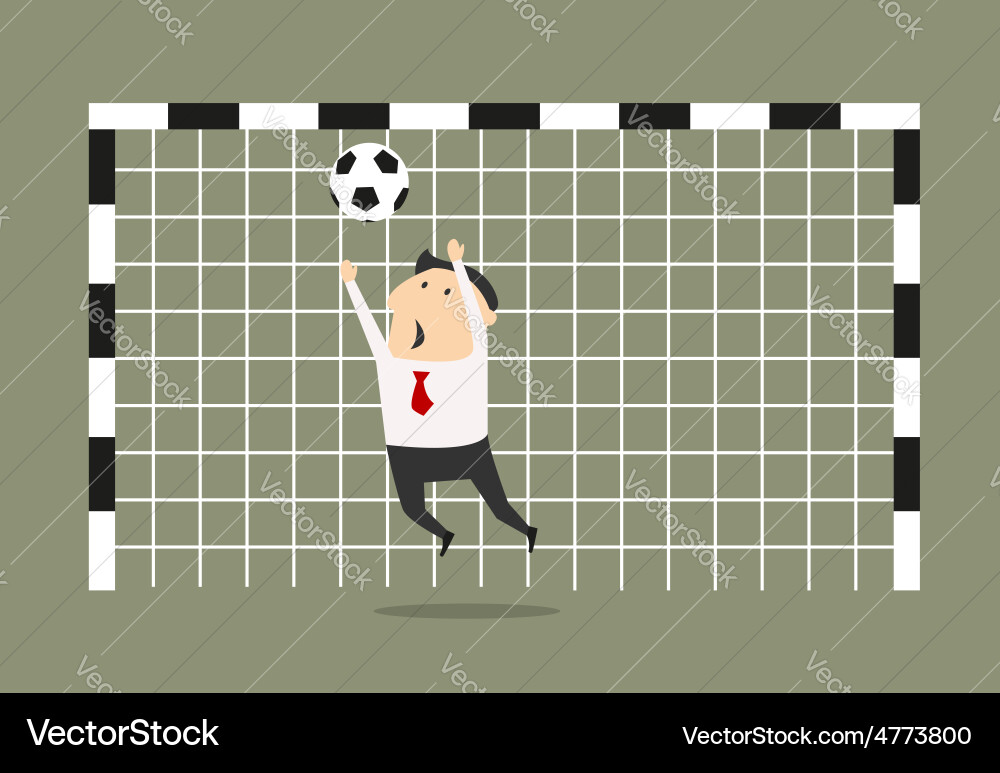 Businessman goalkeeper blocking the shoot Vector Image