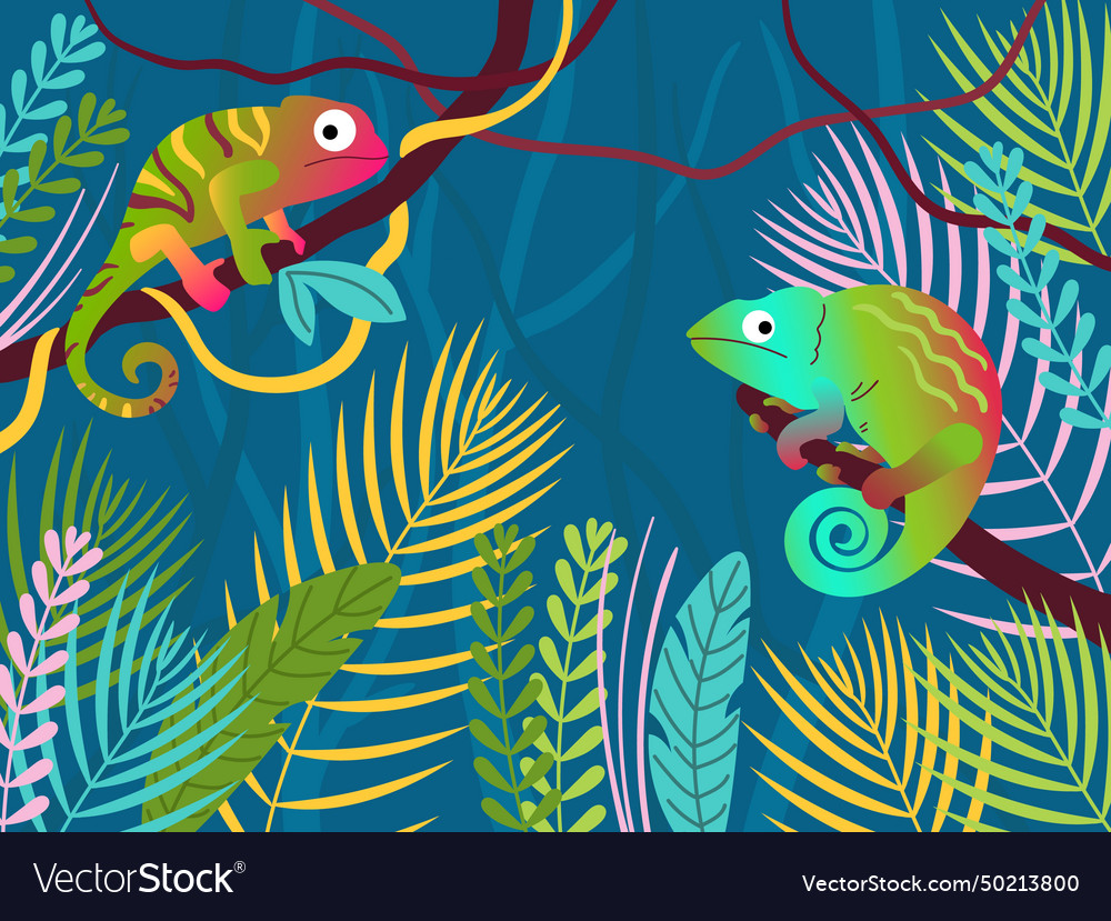 Chameleon forest fantasy tropical jungle Vector Image