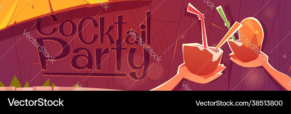 Cocktail party banner with beach bar and coconuts Vector Image
