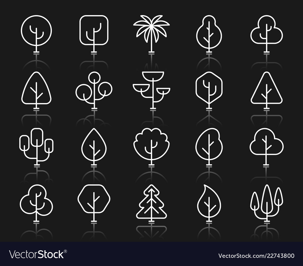Geometric trees simple white line icons set Vector Image