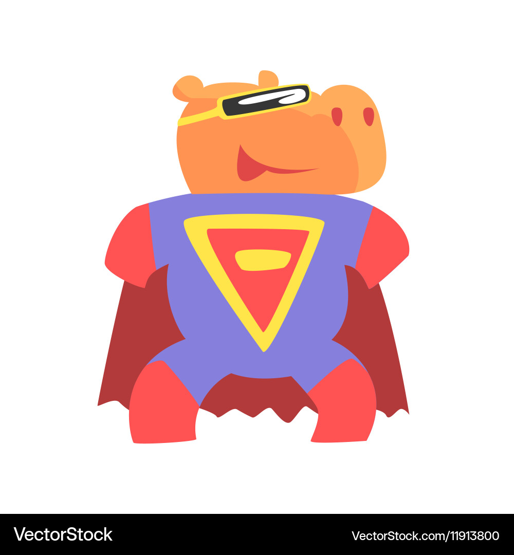 Hippo smiling animal dressed as superhero Vector Image