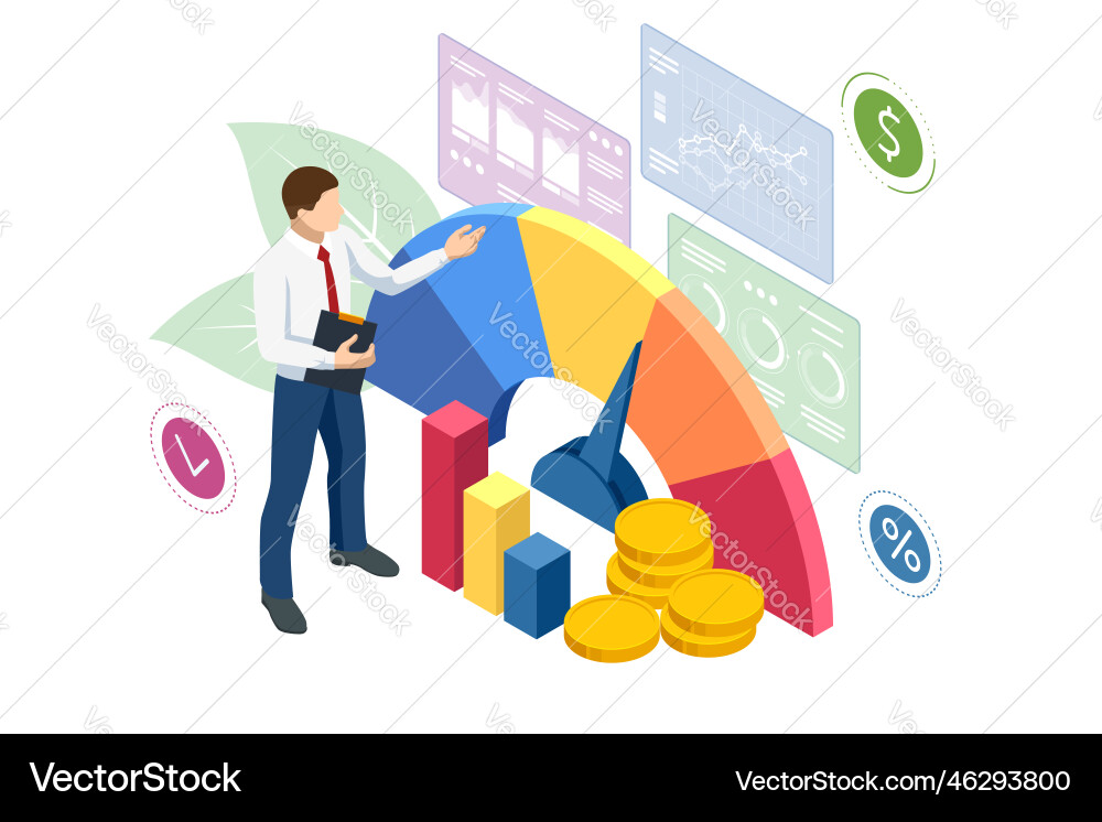 Isometric concept of business analysis analytics Vector Image