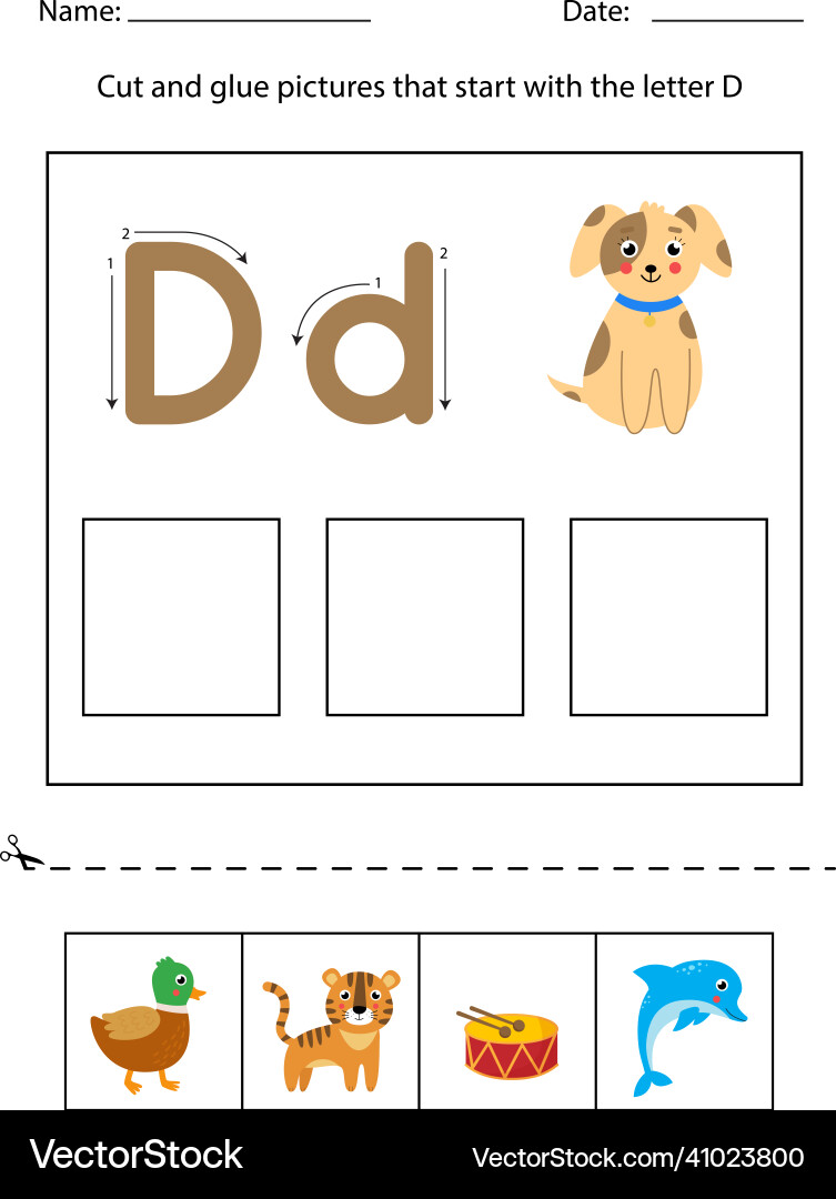 Letter recognition for kids cut and glue Vector Image