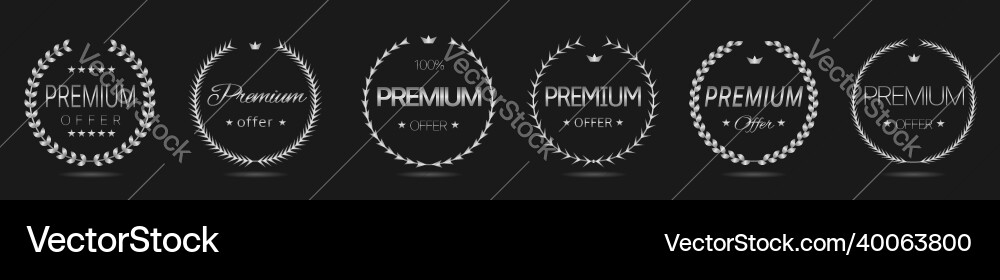 Premium offer silver laurel wreath label set Vector Image