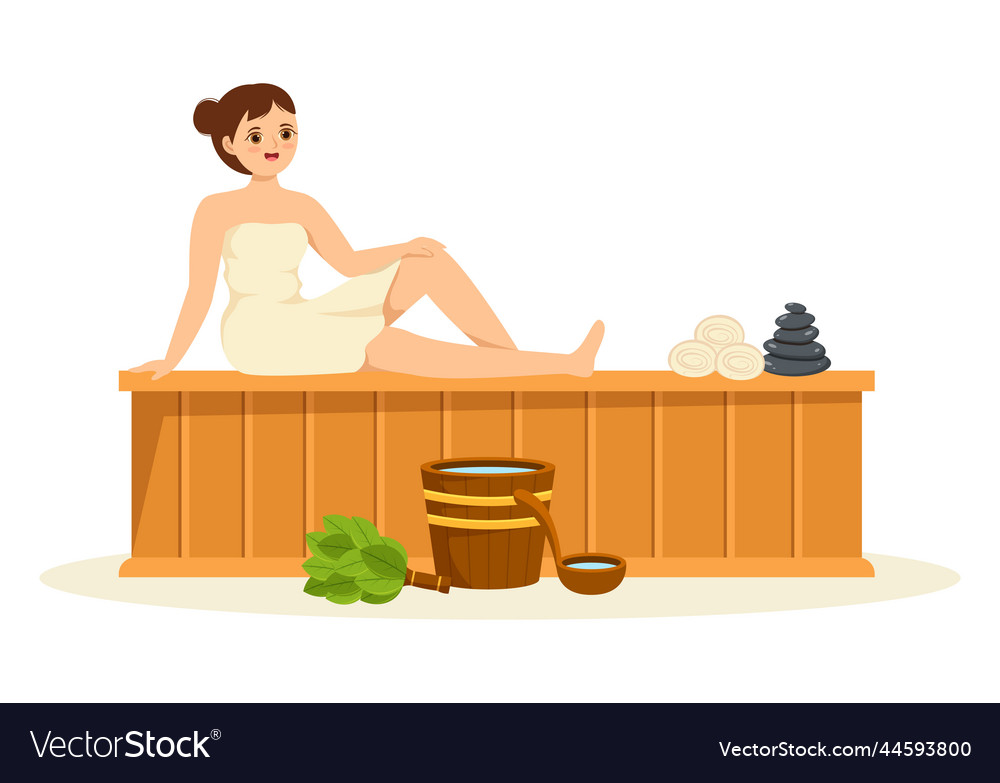 Sauna and steam room with people relax washing Vector Image