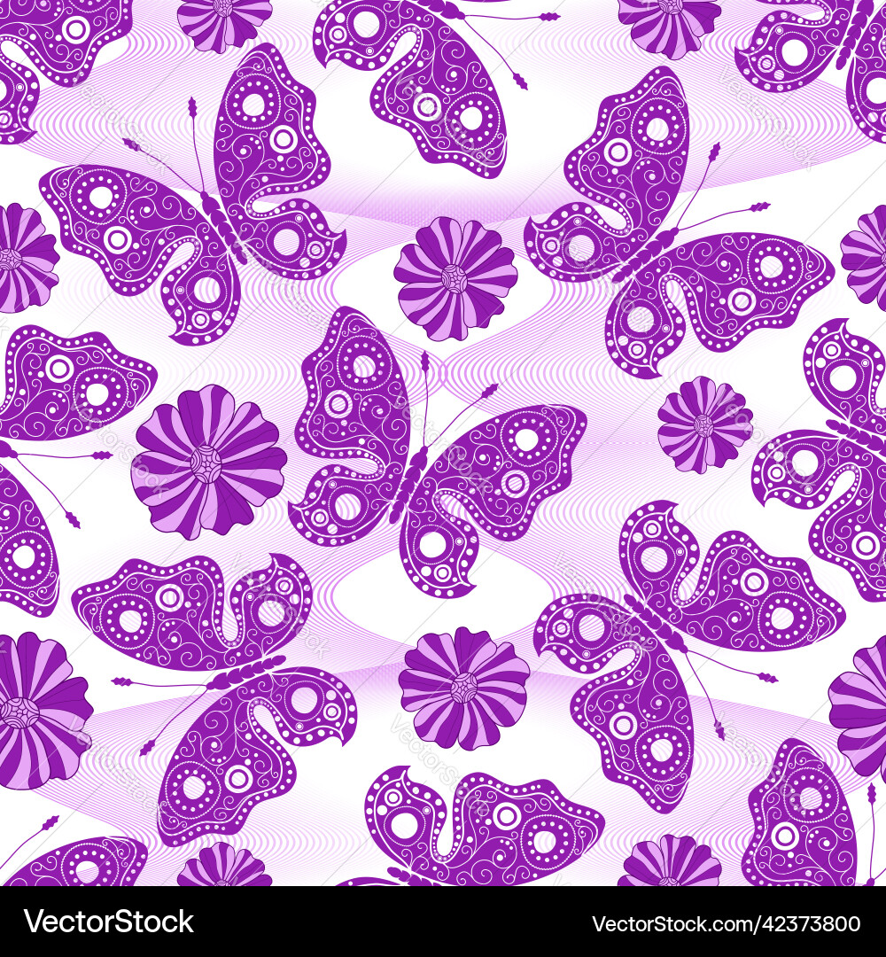 Seamless pattern with carved purple butterflies Vector Image