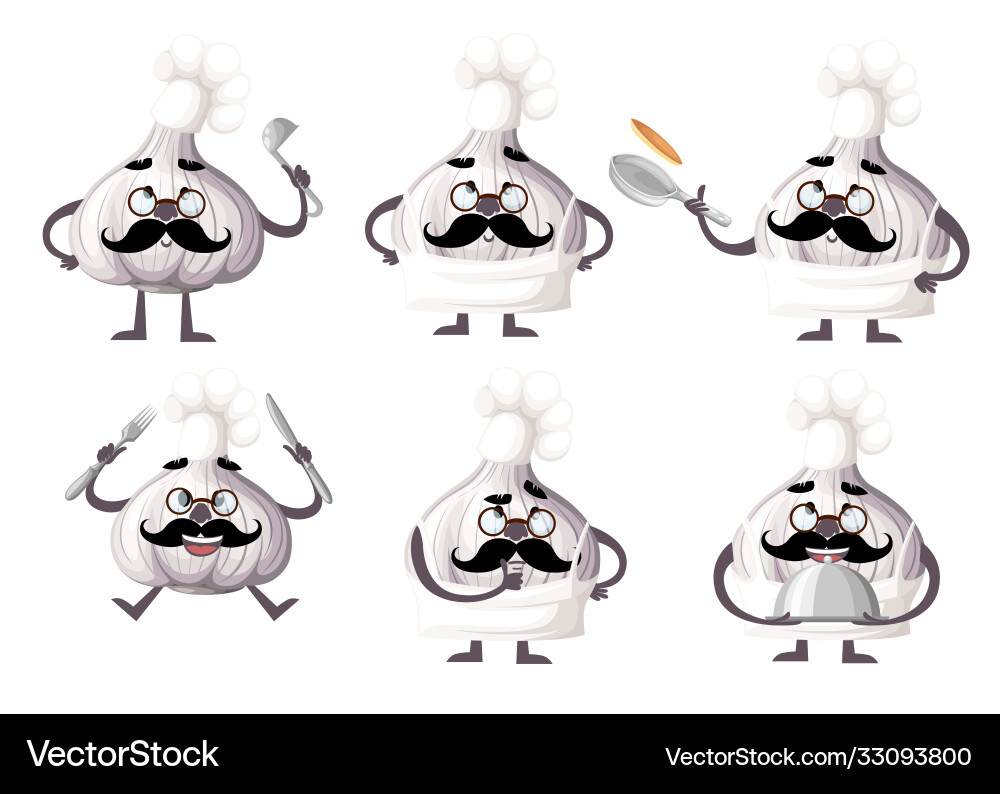 Set garlic character design mascot Royalty Free Vector Image