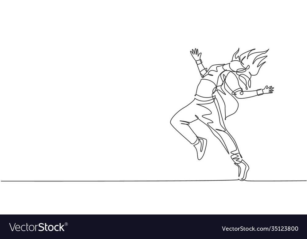 Single continuous line drawing young energetic Vector Image