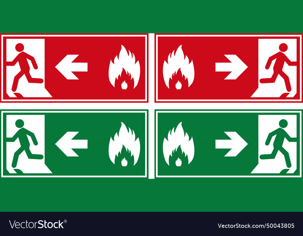 Collection emergency fire exit sign Royalty Free Vector