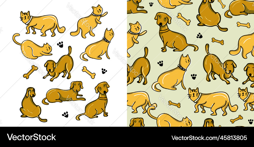 Cute cats and dog seamless pattern hand drawn Vector Image