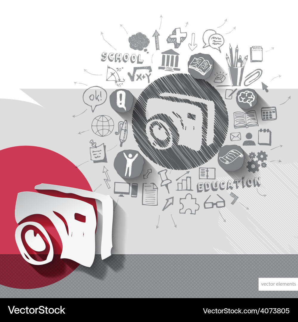 Paper and hand drawn photo camera emblem Vector Image