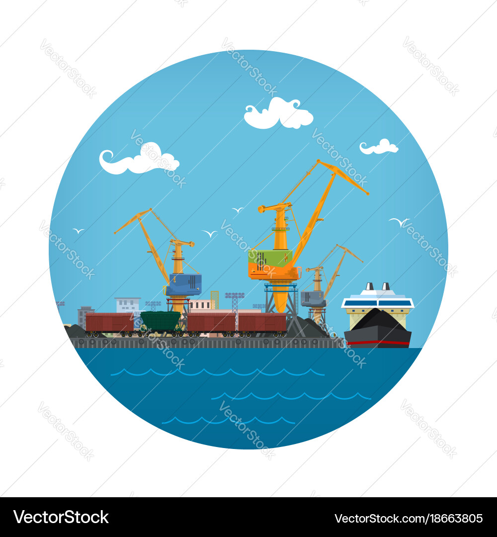 Port warehouses and cranes Royalty Free Vector Image