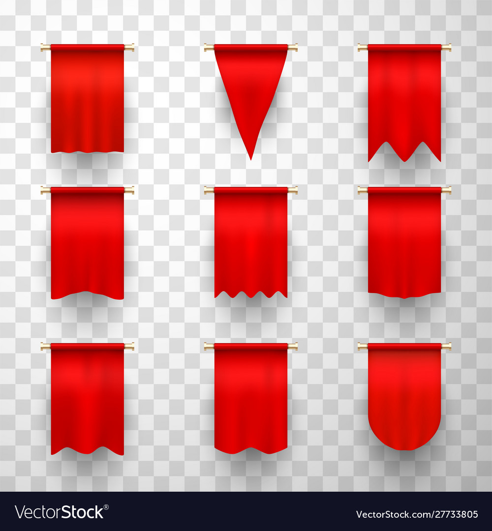 Red pennants 3d realistic set Royalty Free Vector Image
