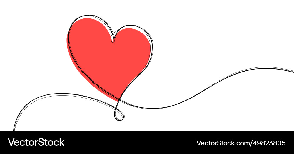 Single pink heart continuous wavy line art Vector Image