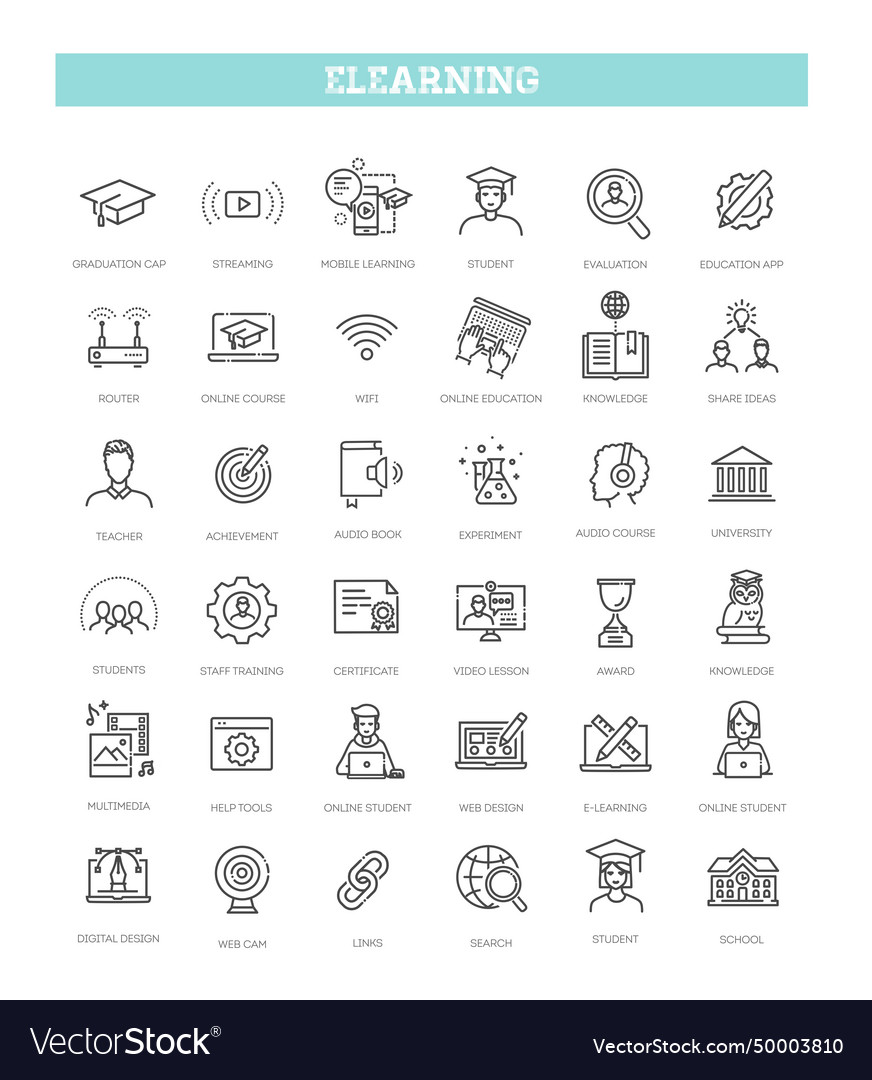 E-learning online education elements Royalty Free Vector