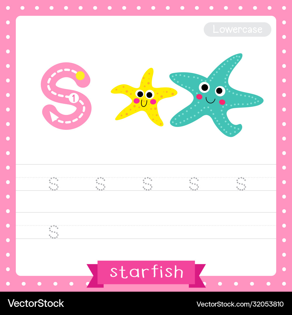 Letter s lowercase tracing practice worksheet Vector Image