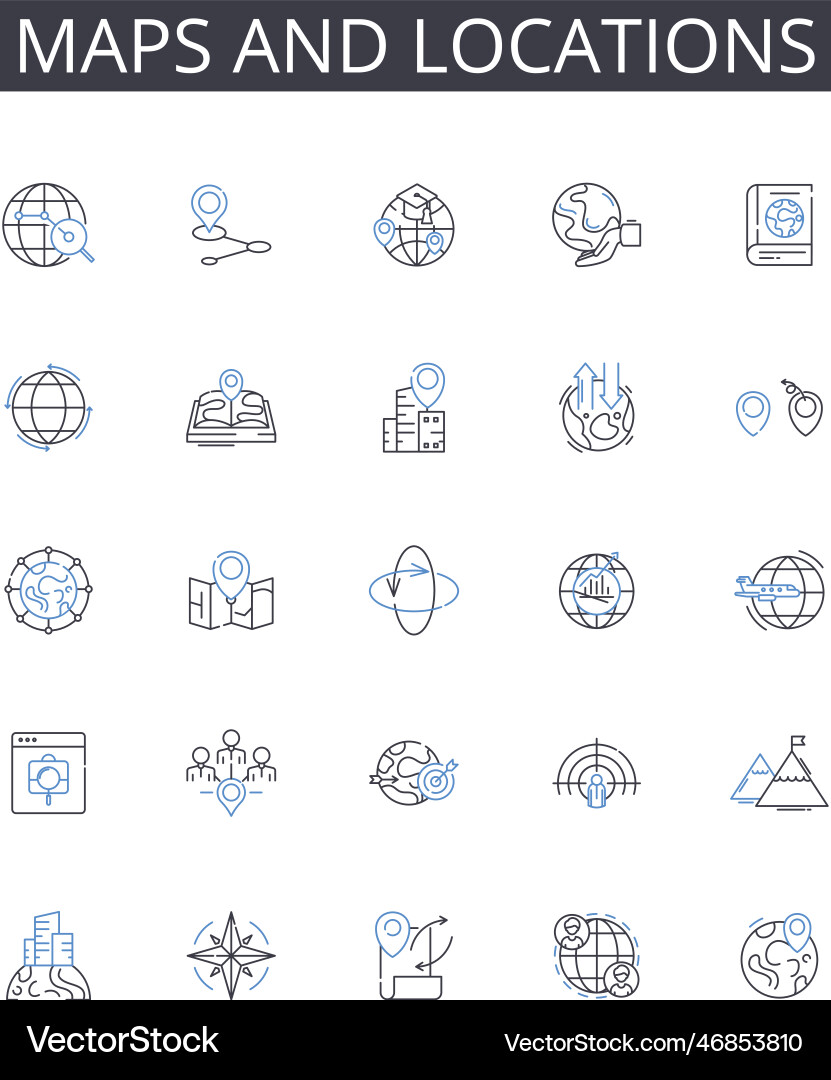 Maps and locations line icons collection Vector Image