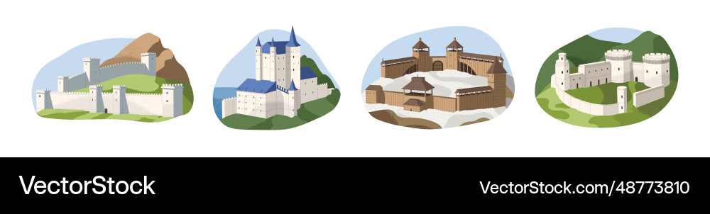 Medieval fortress set ancient castles on mountain Vector Image
