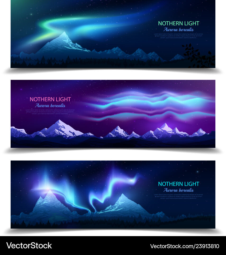Northern lights realistic banners Royalty Free Vector Image