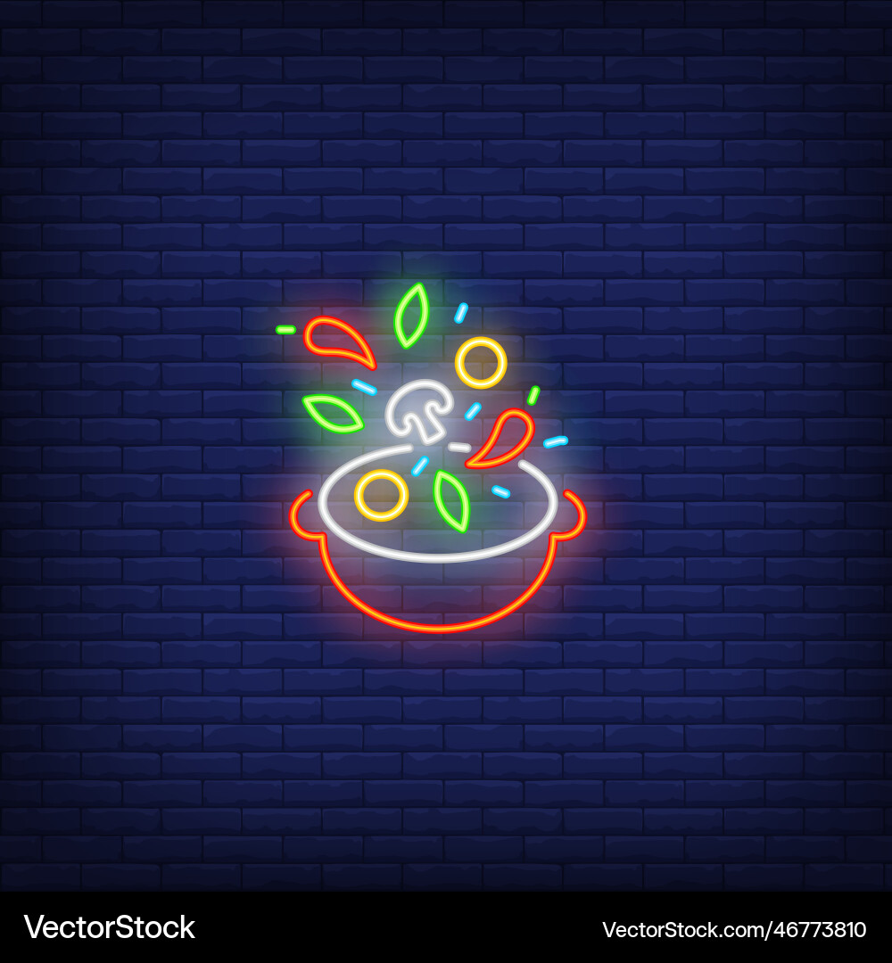 Pan and vegetable ingredients neon sign Royalty Free Vector