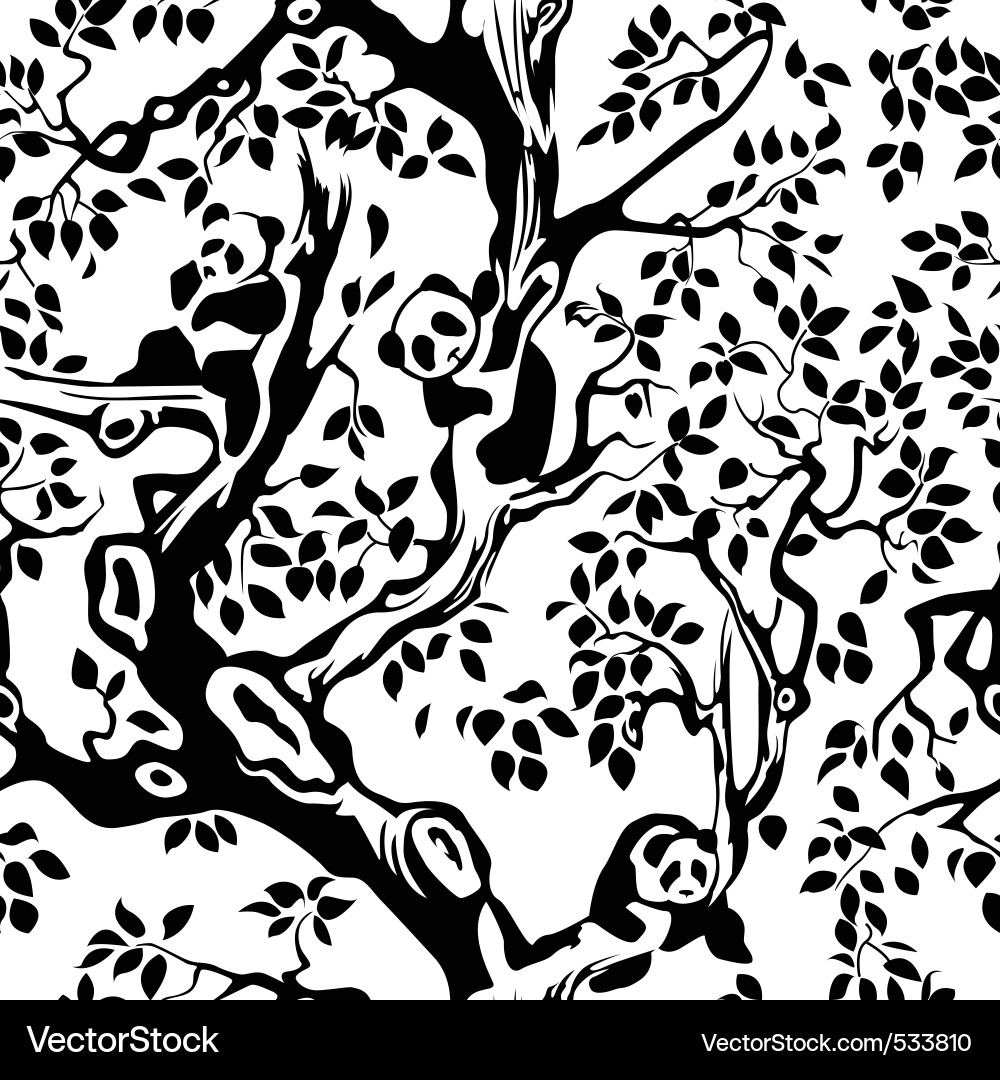 Pandas in foliage and tree branches seamless Vector Image