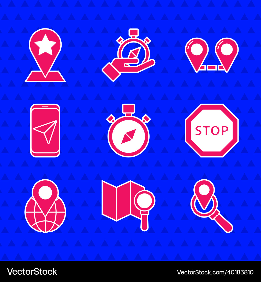 Set compass search location stop sign location Vector Image
