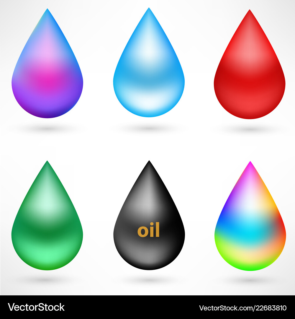 Set of drops design elements with signs Royalty Free Vector