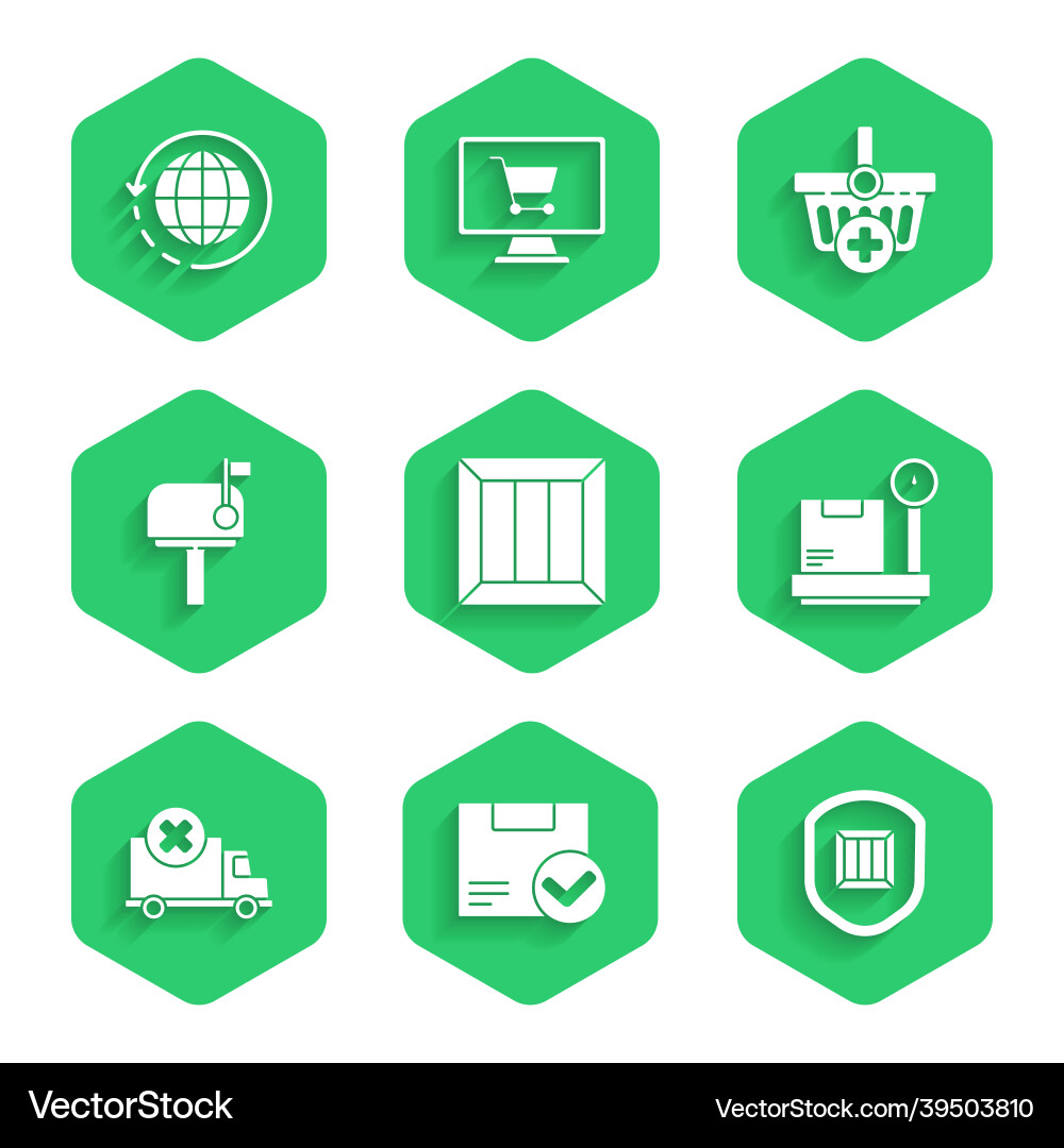 Set wooden box package with check mark delivery Vector Image