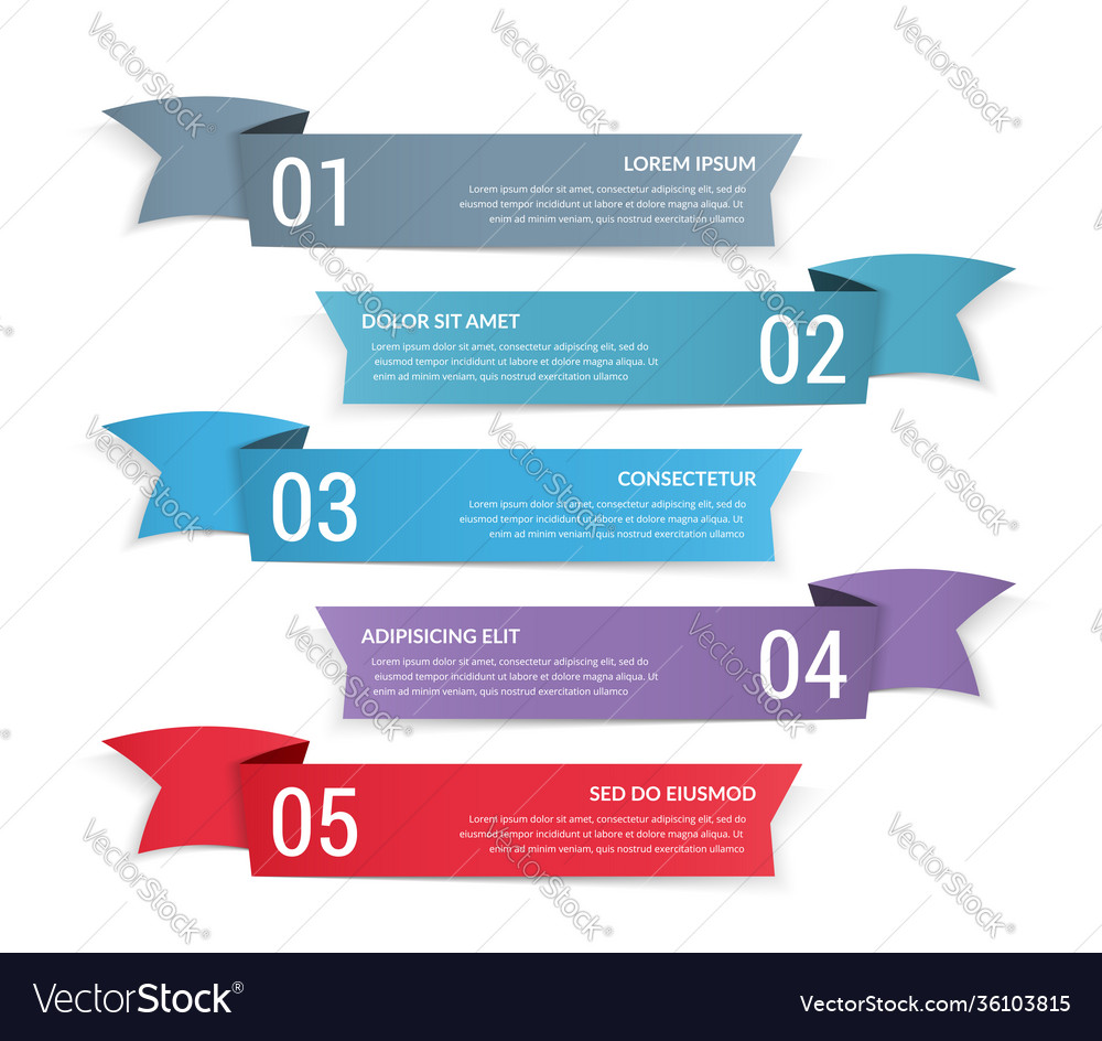 5 banners with numbers and text Royalty Free Vector Image