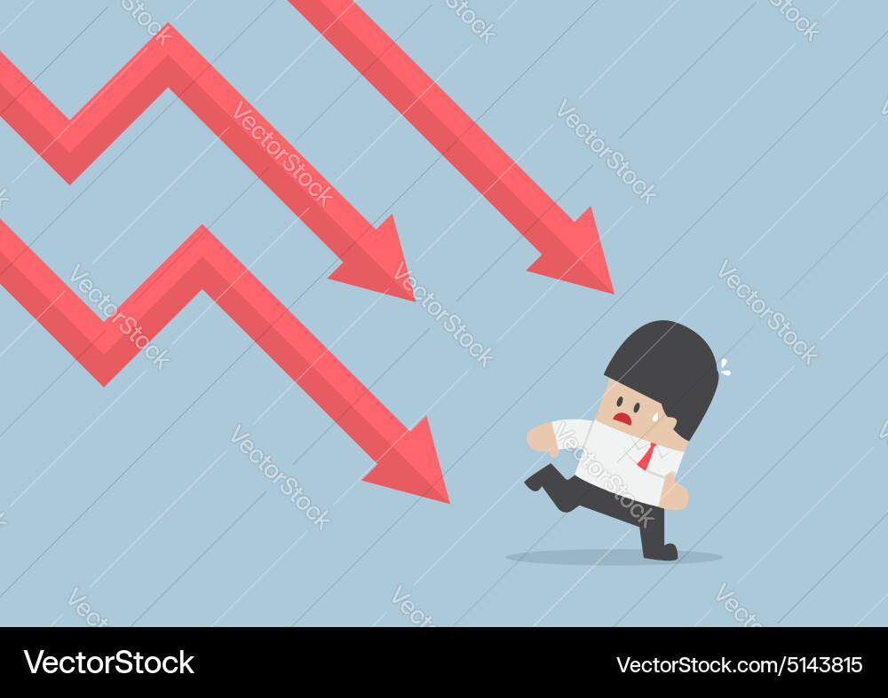 Businessman run away from falling graph downtrend Vector Image