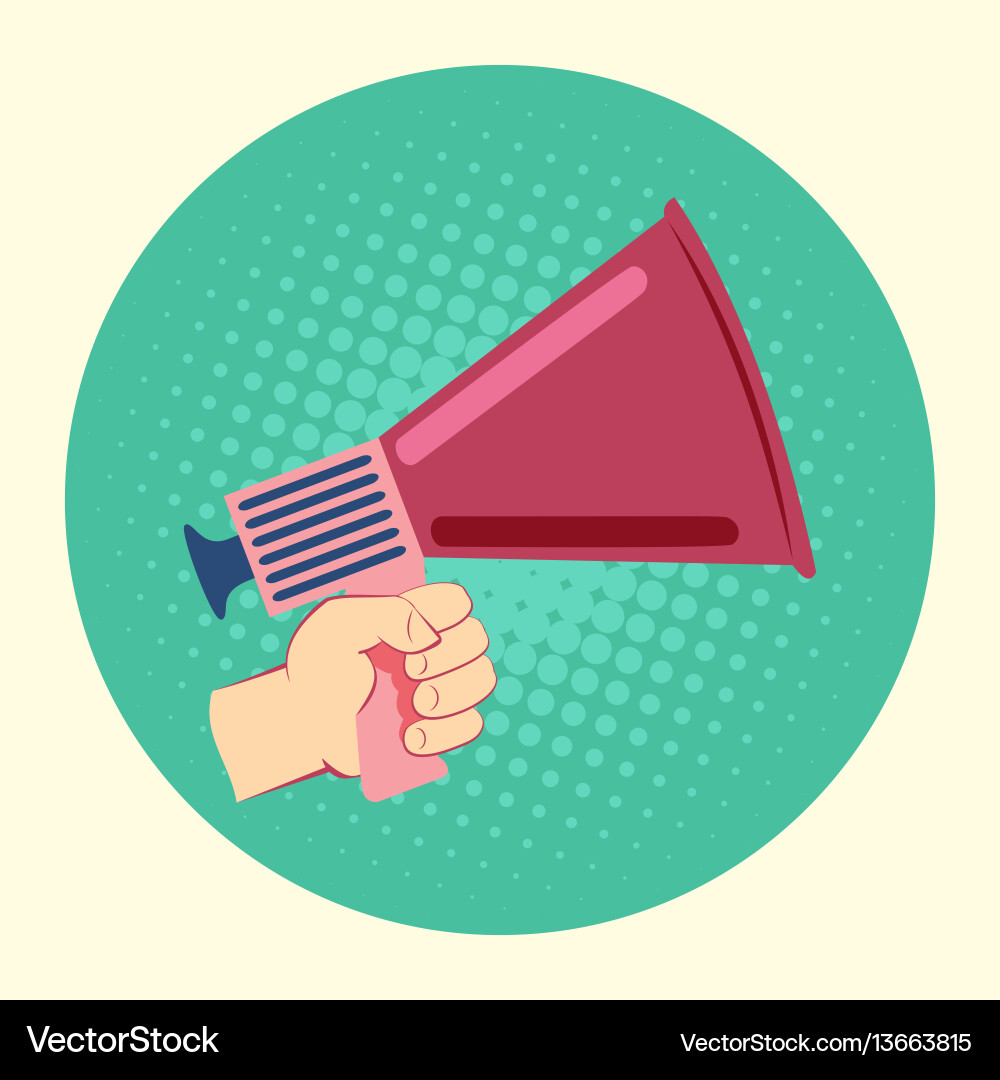 Cartoon human hand holding megaphone Royalty Free Vector