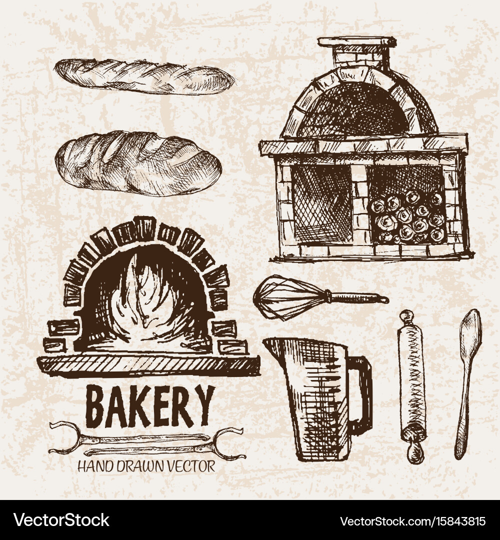 Digital detailed line art bakery Royalty Free Vector Image
