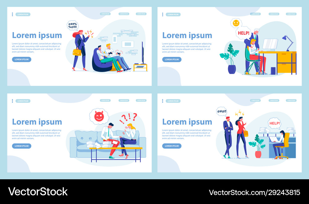 Four office work landing page design templates Vector Image