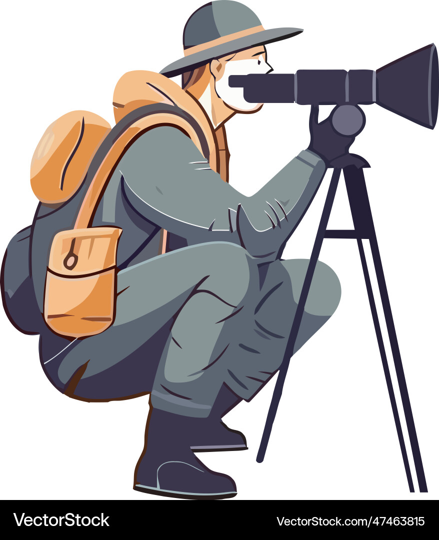 Man sitting holds a hand held telescope Royalty Free Vector