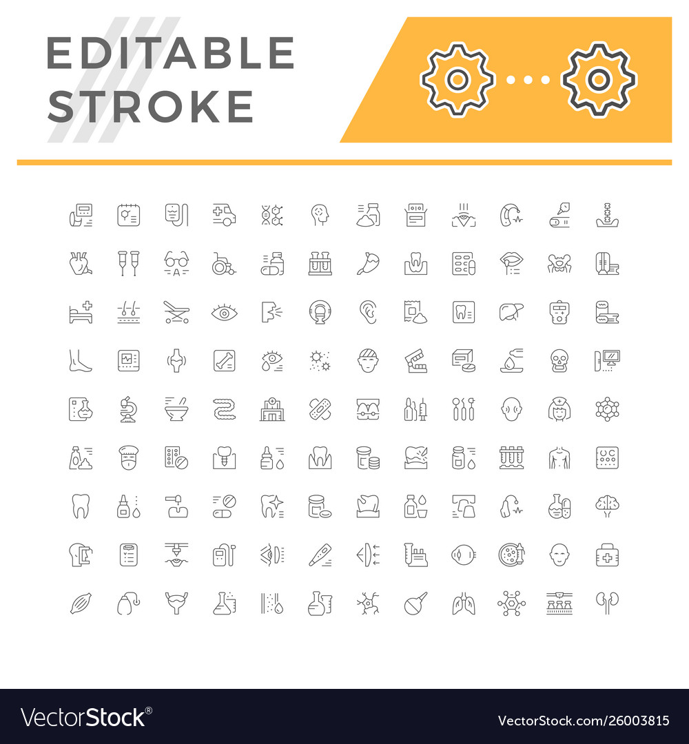 Set editable stroke line icons medicine Royalty Free Vector