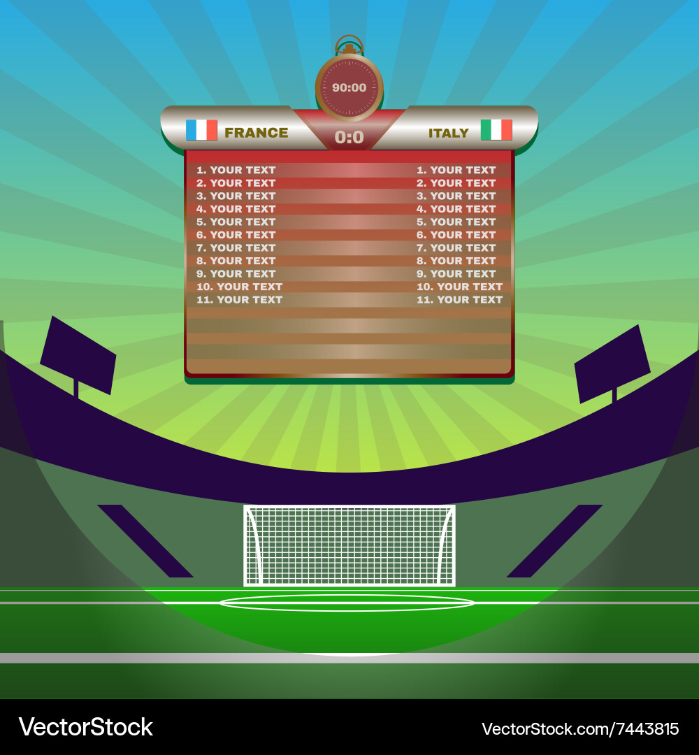 Soccer match statistics above gamefield Royalty Free Vector