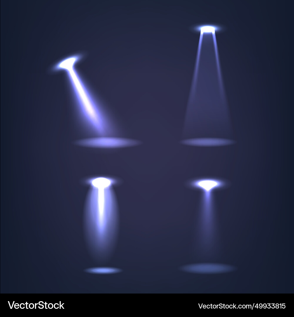 Spotlights beams realistic 3d set focus Royalty Free Vector