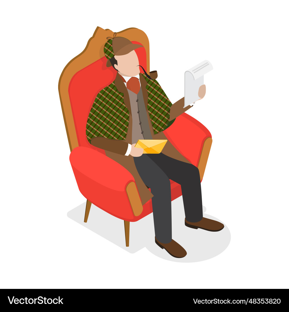 3d isometric flat set of inspector holmes Vector Image