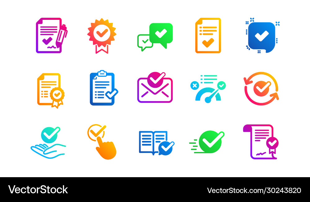 Approve icons checklist certificate and award Vector Image