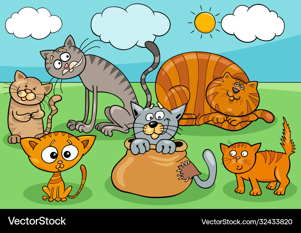 Cats and kittens group cartoon Royalty Free Vector Image